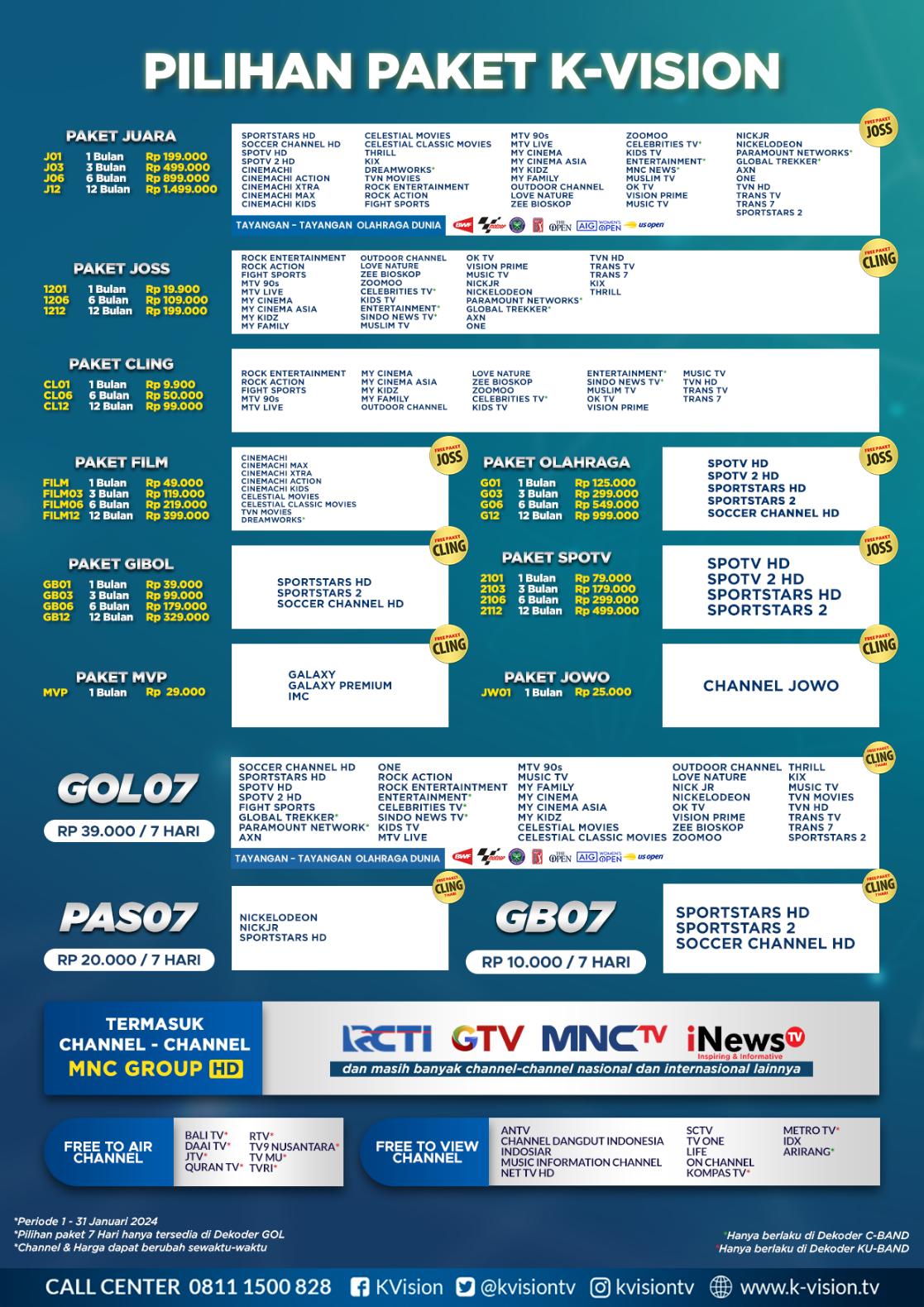 Paket dan Dekoder K-Vision Bromo